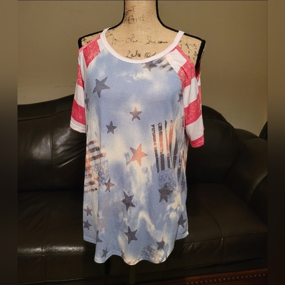 Hopely | Tops | Nwot Stars Stripes Cold Shoulder Shirt | Poshmark